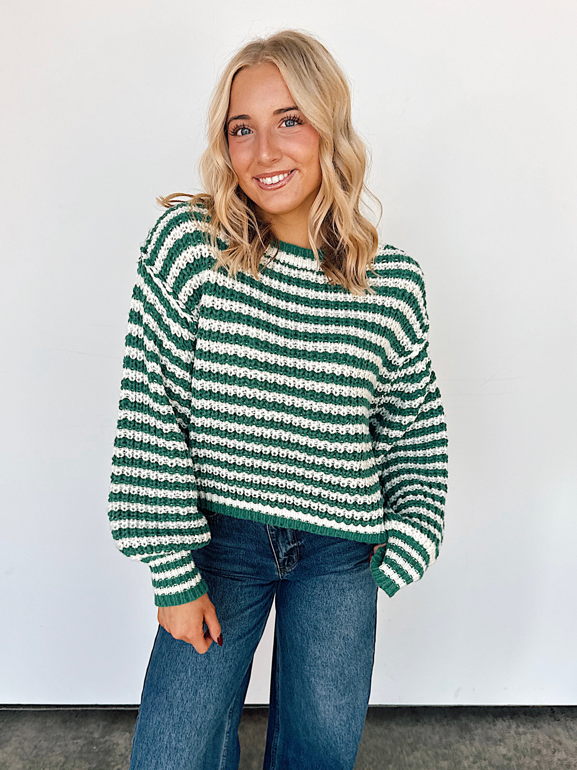 Kelly Green Striped Chunky Sweater – The Runaway Rack