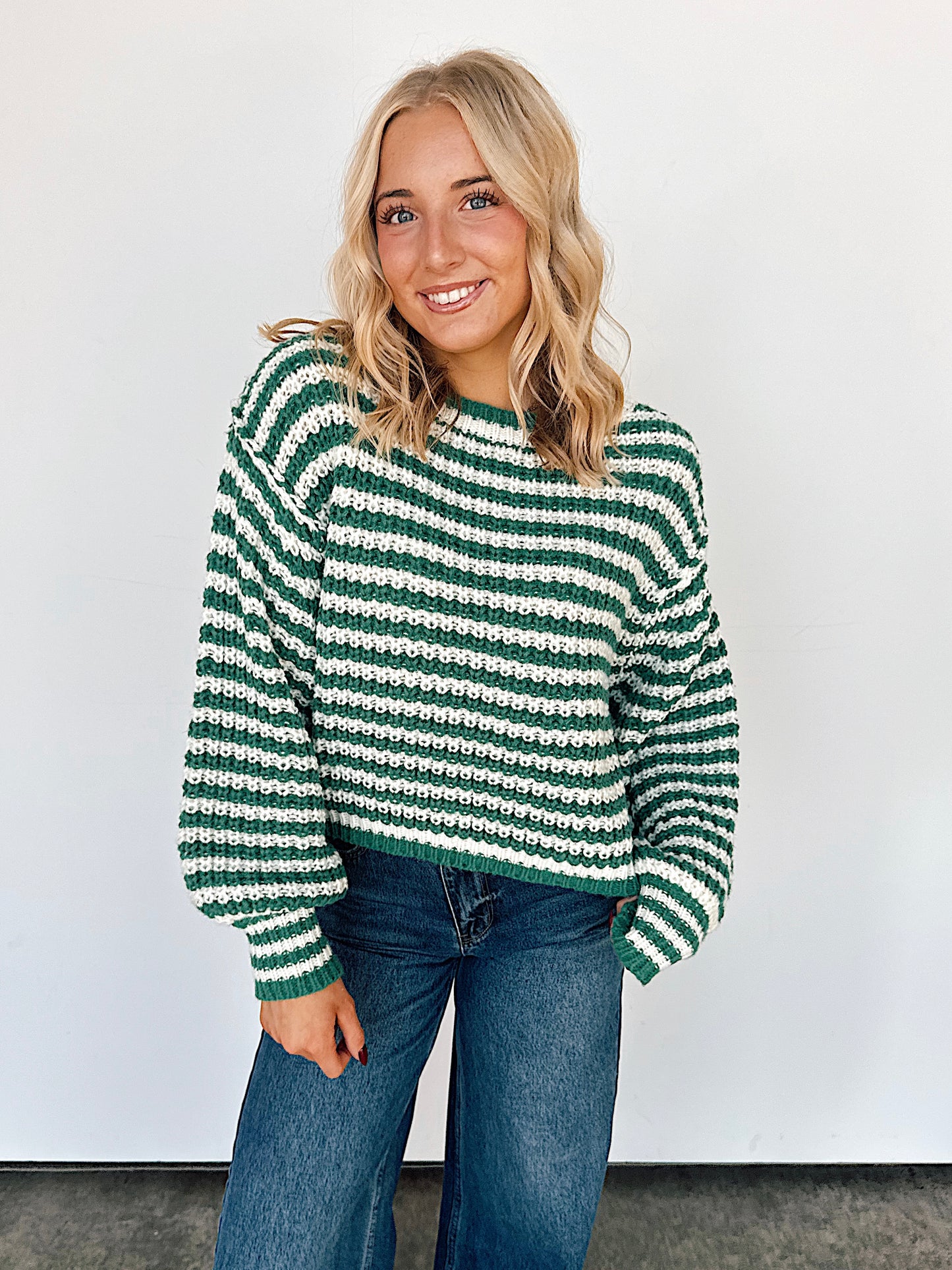 Kelly Green Striped Chunky Sweater – The Runaway Rack