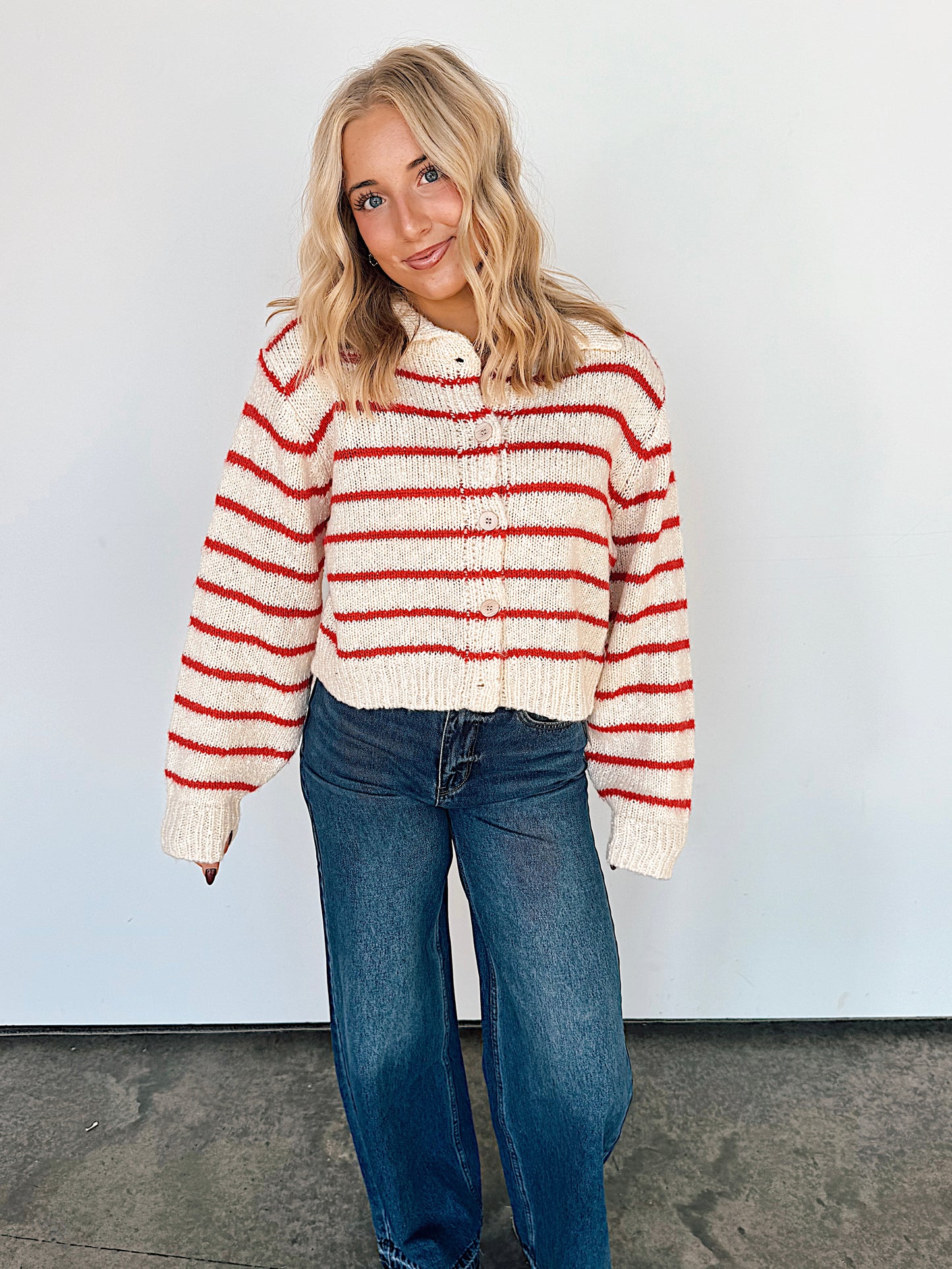Red Striped Collar Sweater Cardigan – The Runaway Rack
